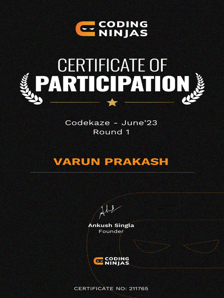 Certificate of Event Codekaze - June 23 Round 1 Ba2bb1bea67894ca5f59 | PDF