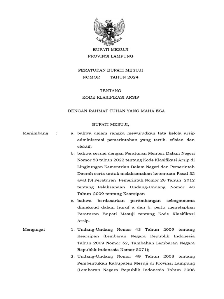 Ranperpup Kode Klasifikasi Arsip 2024-1 | PDF | Griya & Taman