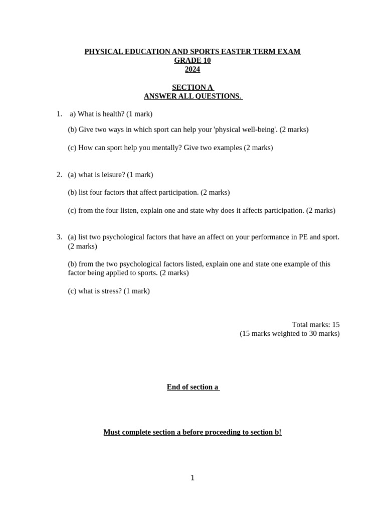 Grade 10 PE & Sports Exam 2024 | PDF | Gastrointestinal Tract | Stomach