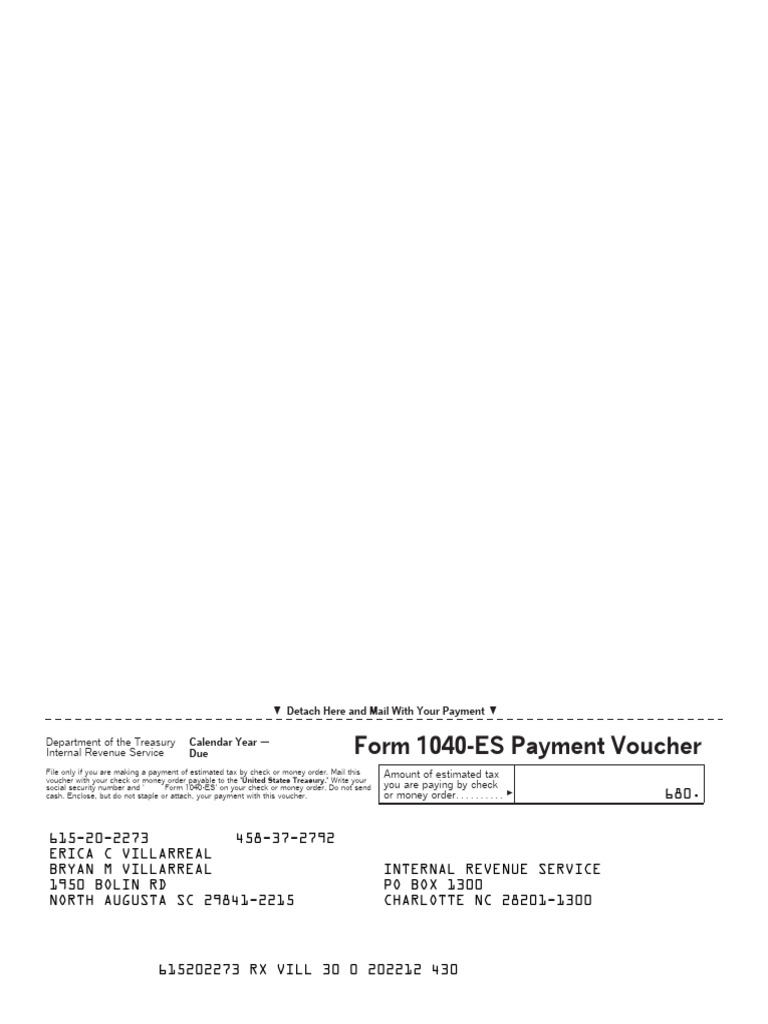 Form 1040-ES Estimated Tax Voucher | PDF | Irs Tax Forms | Social ...