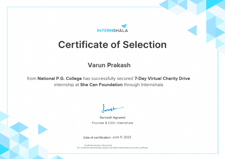 Varun Prakash Hired Certificate | PDF