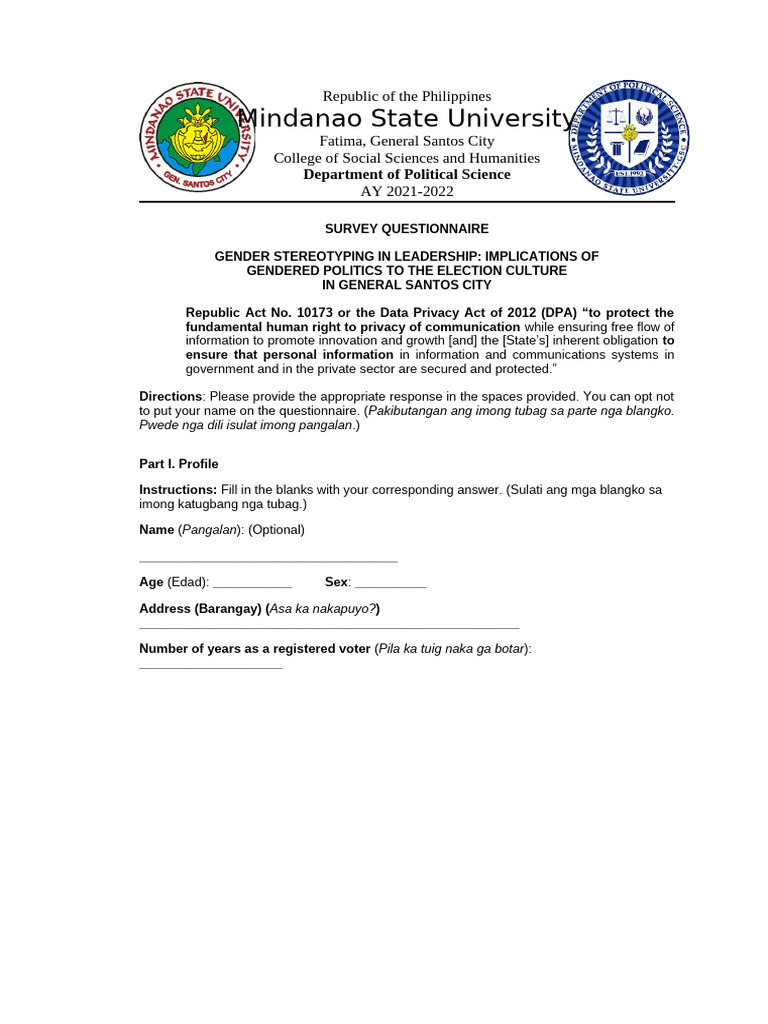 Questionnaires After Validation 1 | PDF | Social Psychology | Gender