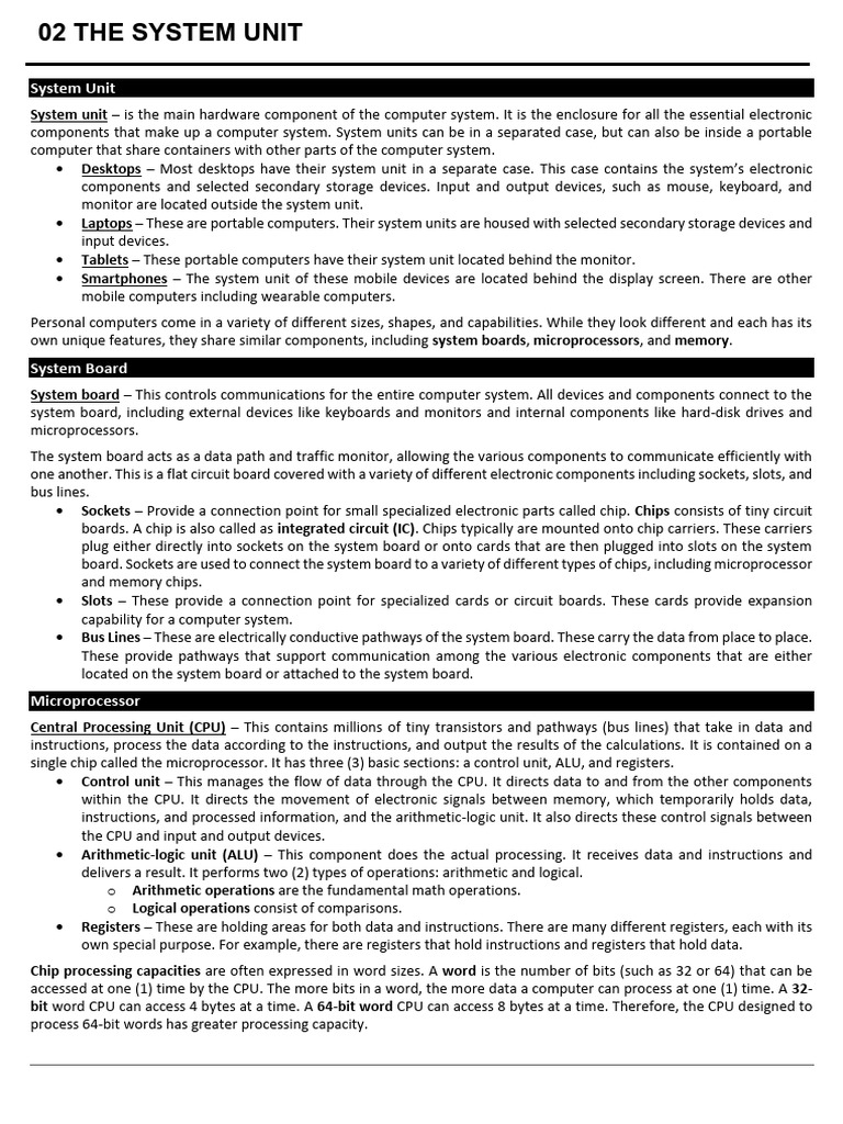 02_THE SYSTEM UNIT | PDF | Central Processing Unit | Computer Memory