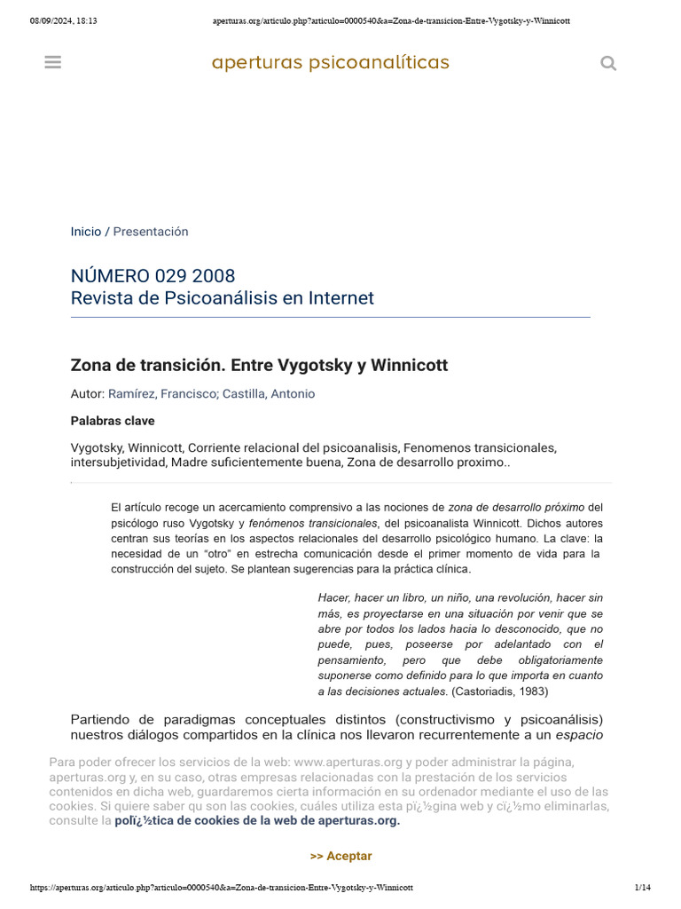 Articulo - PHP - Articulo 0000540&a Zona de Transicion Entre Vygotsky y Winnicott | PDF ...