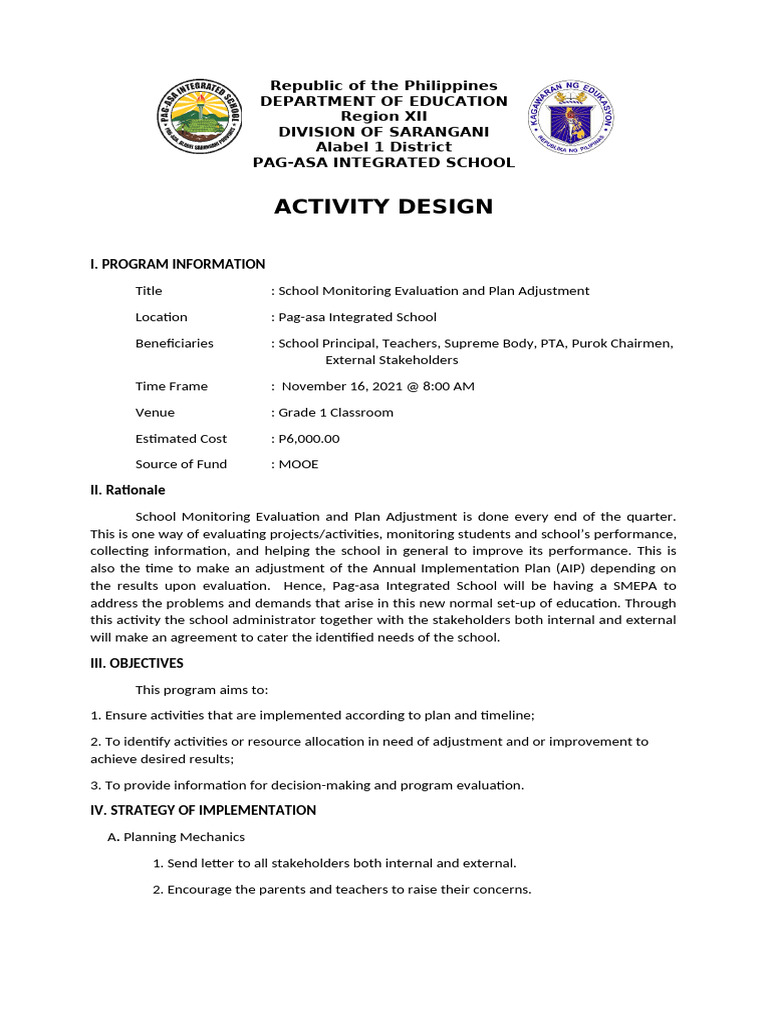 Activity-Design Smepa | PDF | Evaluation