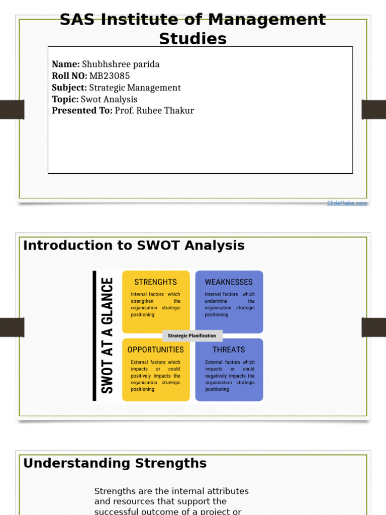 On SWOt Ananlysis Statregic Managment | PDF | Swot Analysis | Strategic ...