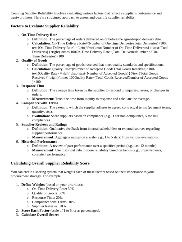 Supplier Reliability Assessment | PDF | Reliability Engineering ...