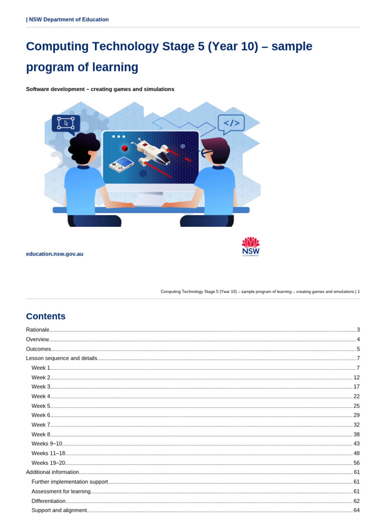 Year 10 Game Development Program | PDF | Simulation | Teachers