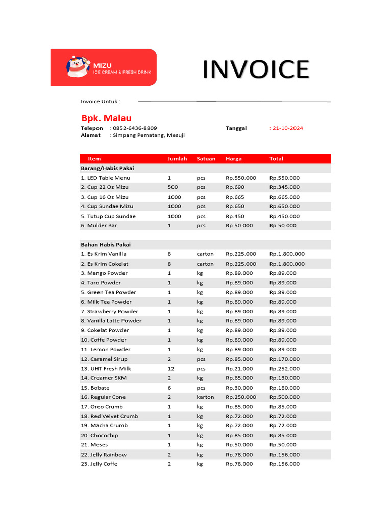 INVOICE Simpang Mesuji-1 | PDF