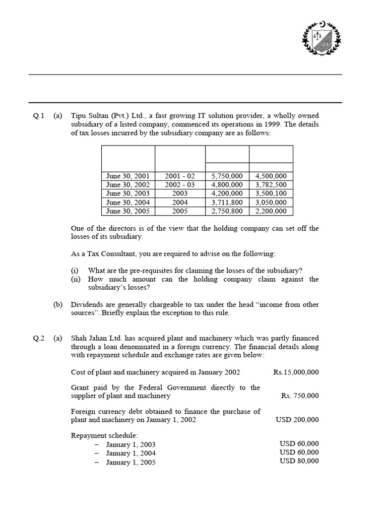 ICAP Tax Past Paper - Summer 2006 | PDF | Taxes | Depreciation