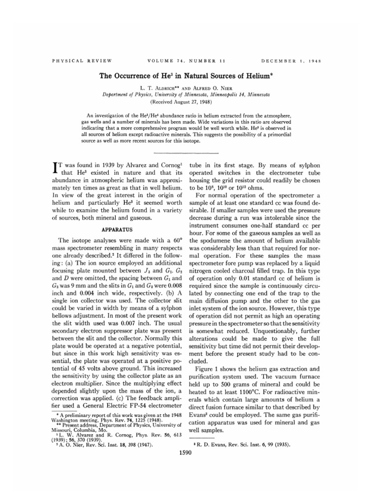 The Occurrence of He' in Natural Sources of Helium | PDF | Helium ...