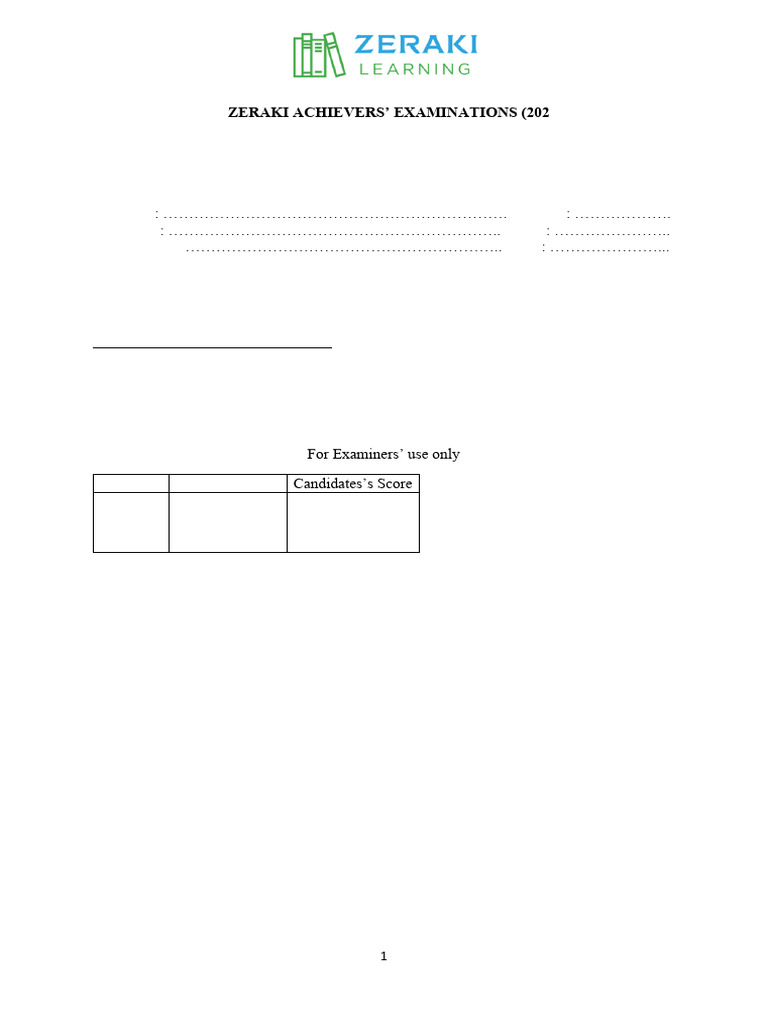 Chemistry Form 2 Question Paper Zeraki Achievers 9.0 - April 2023 | PDF | Hydroxide | Chemical ...