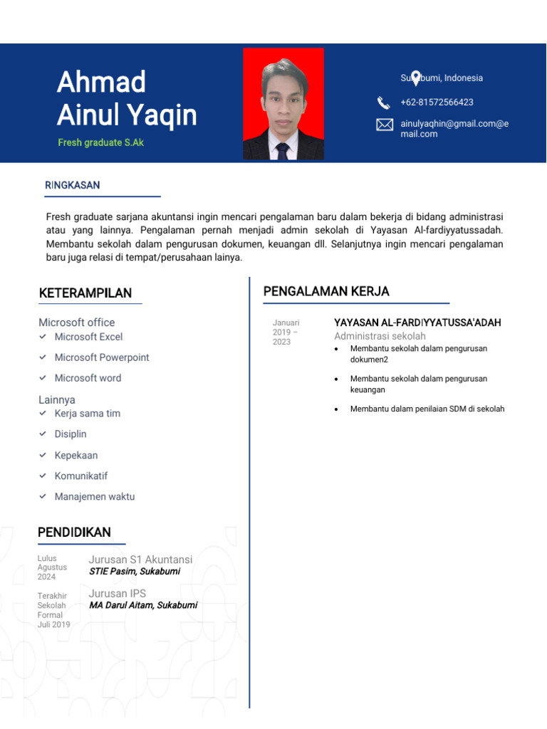 CV Ahmad Ainul Yaqin | PDF | Karier & Perkembangan