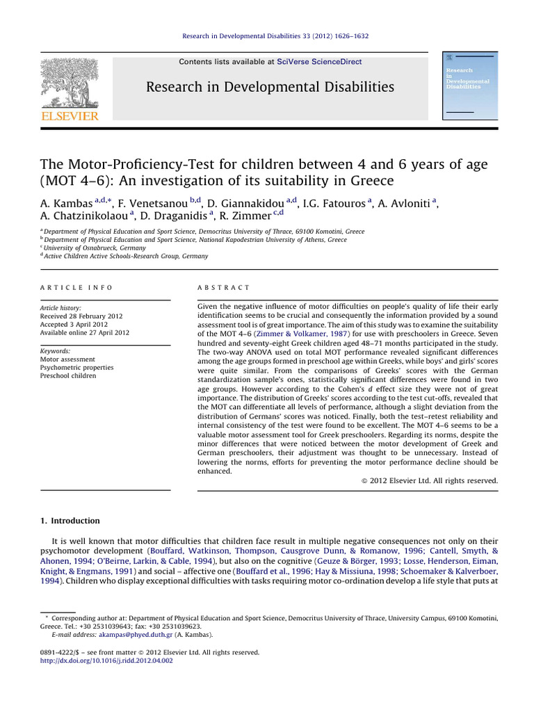 The Motor Proficiency Test For Children | PDF | Effect Size | Student's ...