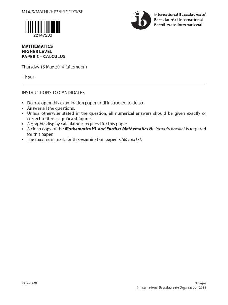 Mathematics Paper 3 Calculus HL | PDF | Function (Mathematics) | Analysis
