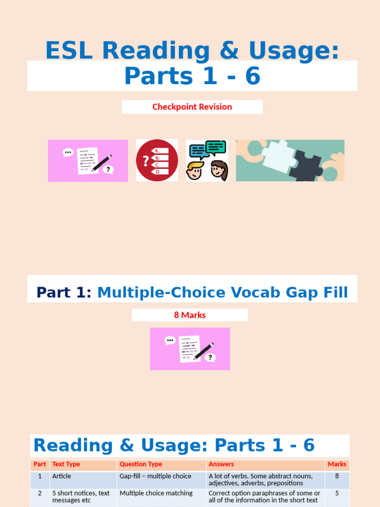 Checkpoint ESL Reading Parts 1-6 Updated1 | PDF | Adverb | Linguistics