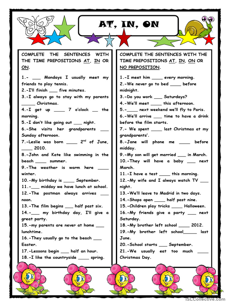 Time Prepositions Practice | PDF | Workweek And Weekend