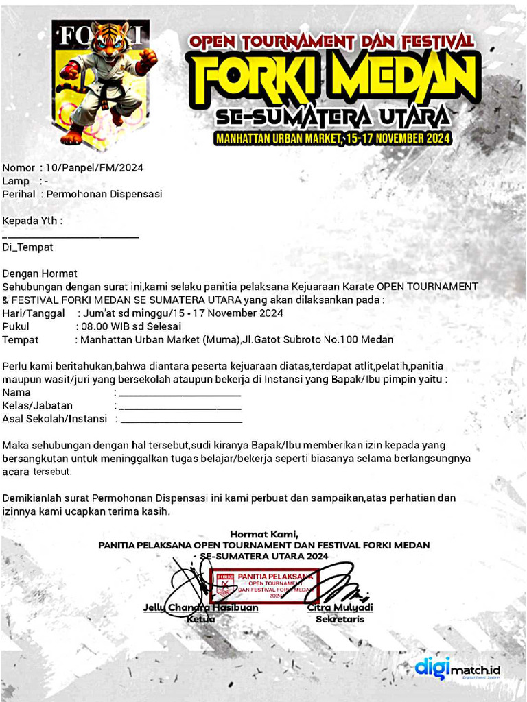 Surat Dispensasi Peserta Kejuaraan Formed Oktober 2024 | PDF