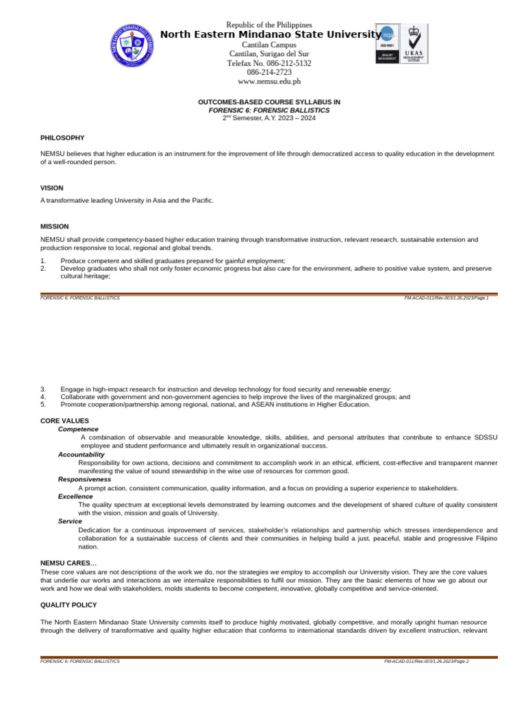 FOR 6. Syllabus | PDF | Forensic Science | Cartridge (Firearms)