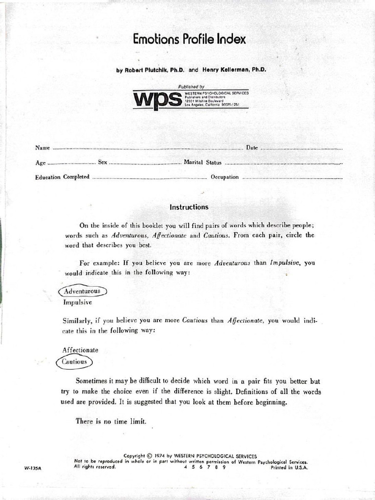 Emotions Profile Index PSY ASSESS LAB | PDF