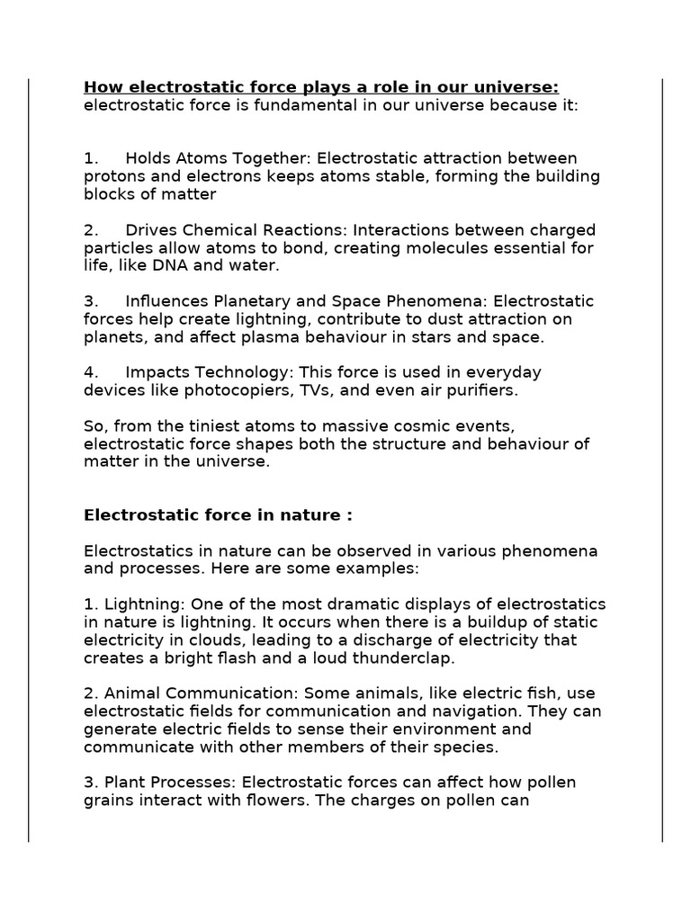 Electrostatic Force in Universe & Nature | PDF | Science & Mathematics