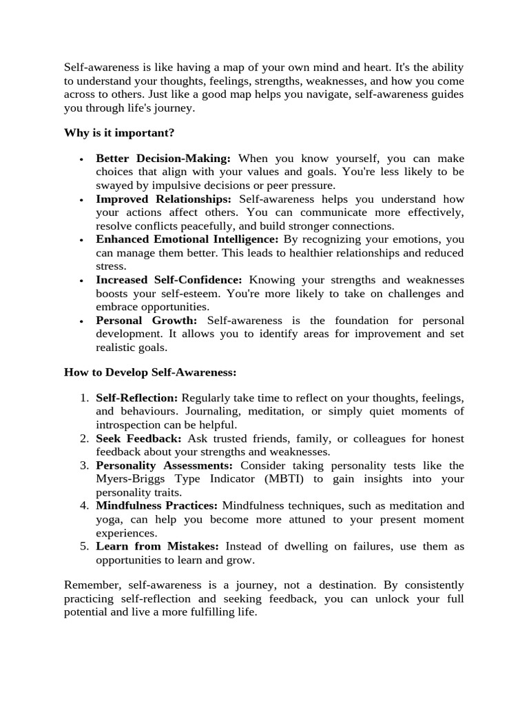 Benefits of Self-Awareness | PDF