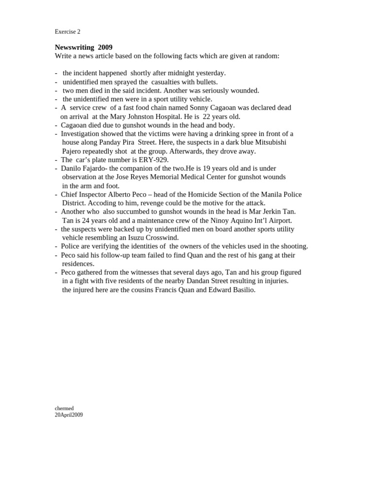 Tondo Drive By Shooting Leaves 2 Dead Pdf Manila Gun Violence