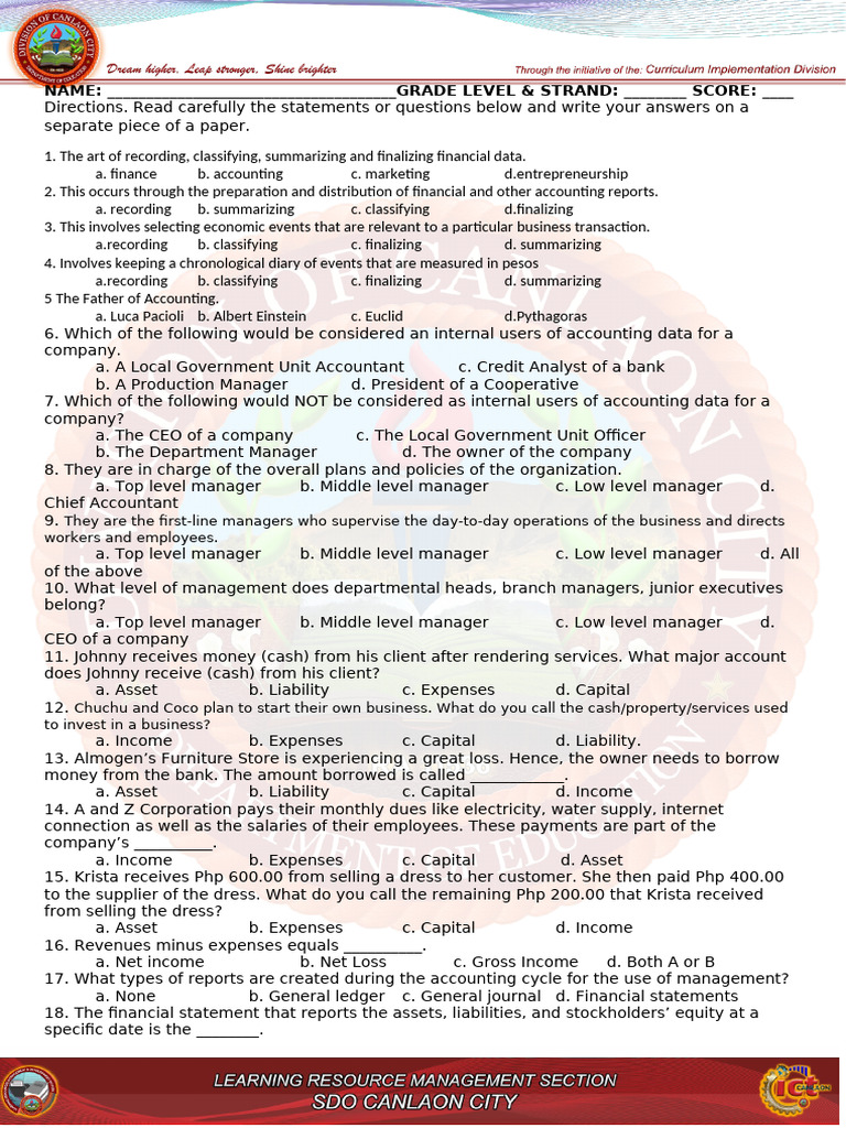 Abm 1 Diagnostic | PDF | Expense | Equity (Finance)