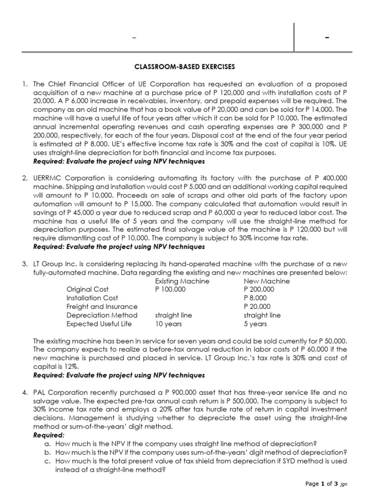 Practice Exercises - Capital Budgeting | PDF | Depreciation | Investing