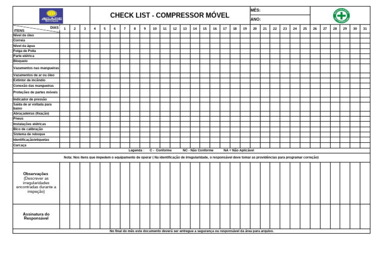 - CHECK LIST COMPRESSOR MÓVEL | PDF
