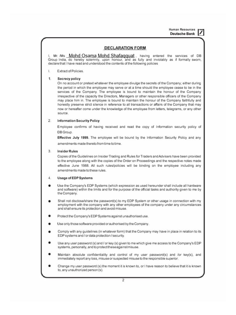 DB Declaration | PDF