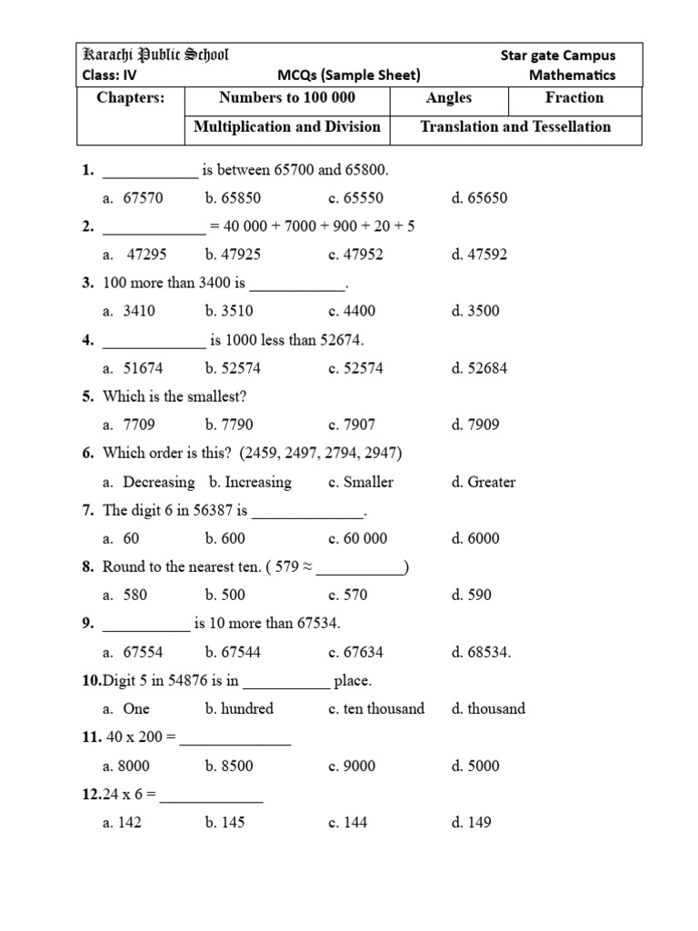 Math's MCQs (Sample Sheet) | PDF | Mathematics | Euclidean Geometry