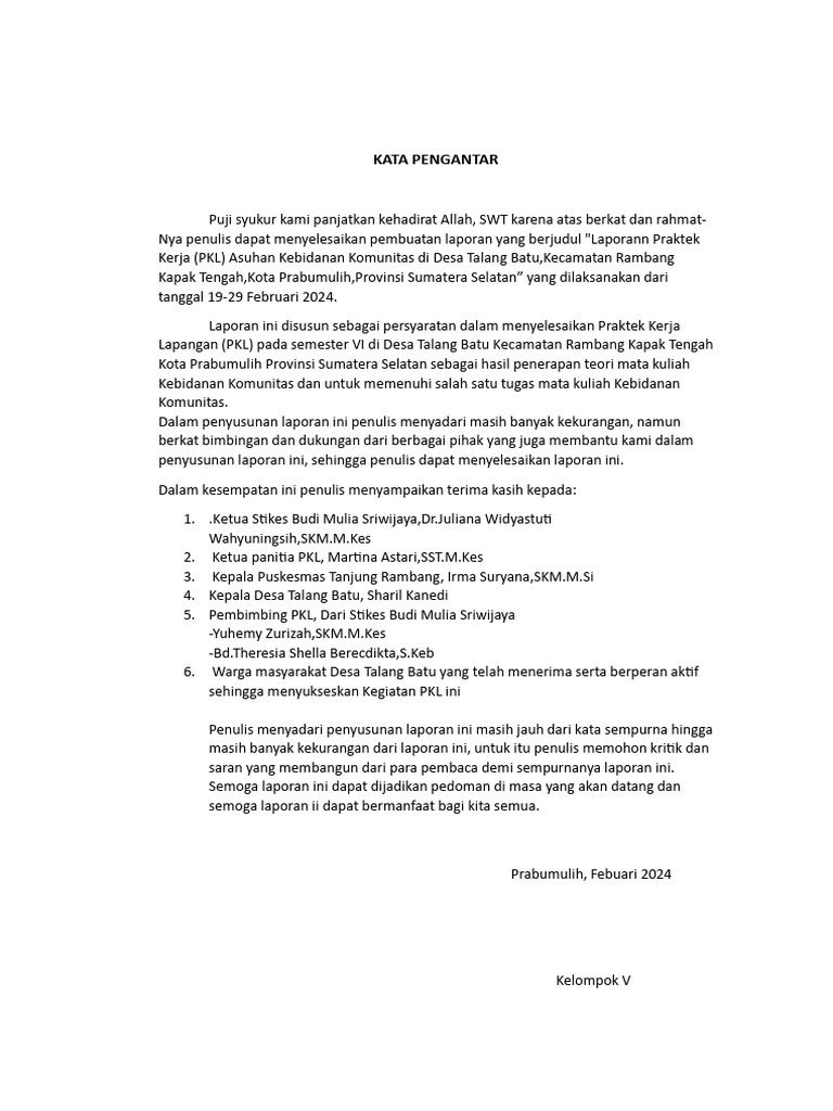 Kata Pengantar PKL | PDF | Karier & Perkembangan