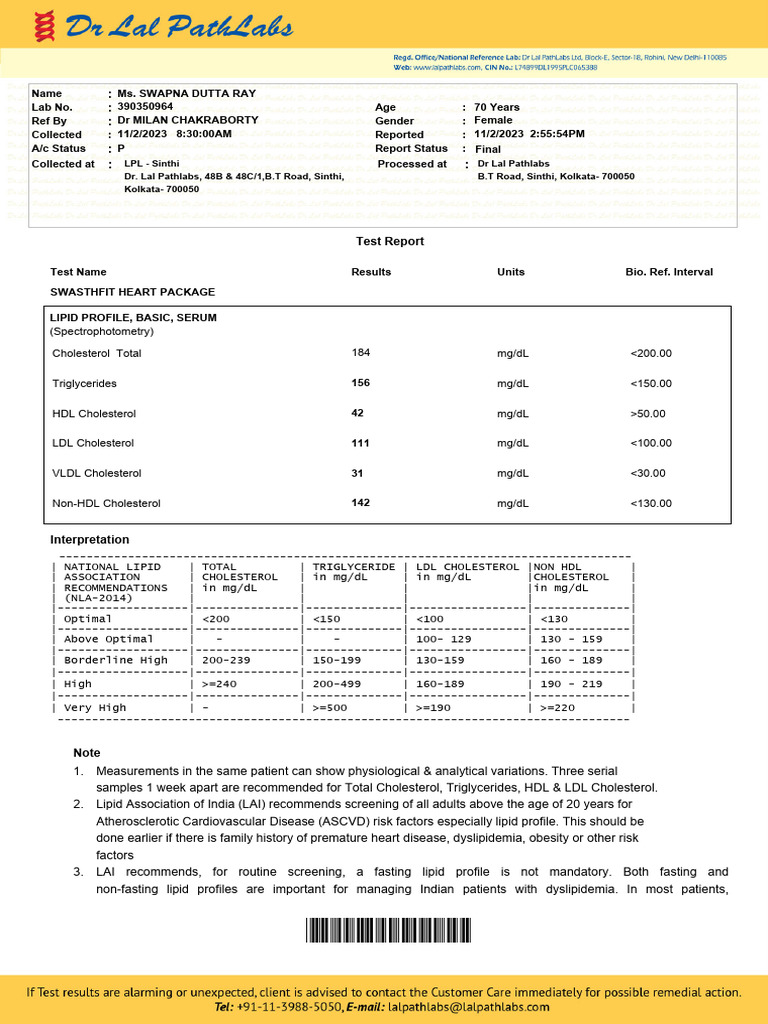 SL Report | PDF | High Density Lipoprotein | Cholesterol