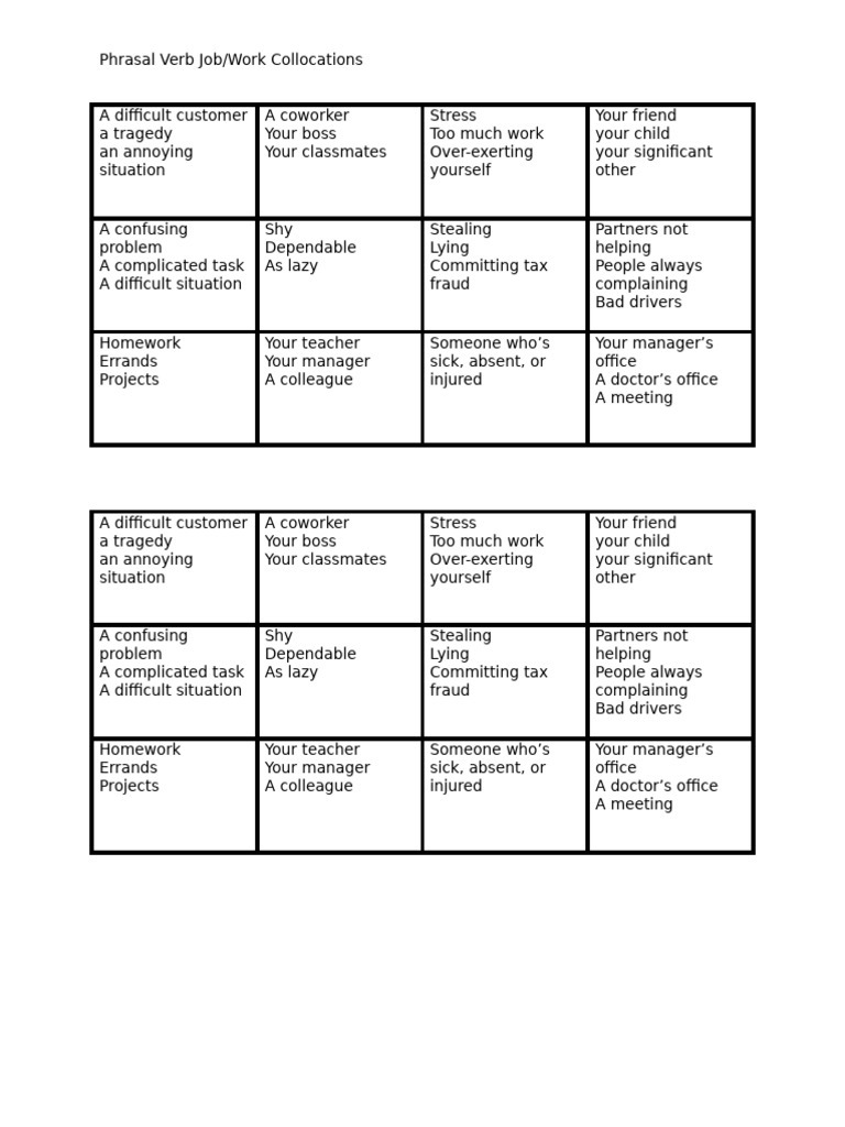 Phrasal Verb Jobs Collocations | PDF