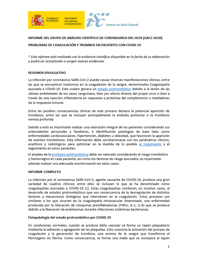 Problemas de Coagulación y Trombos en Pacientes Con Covid-19 - 0 | PDF ...
