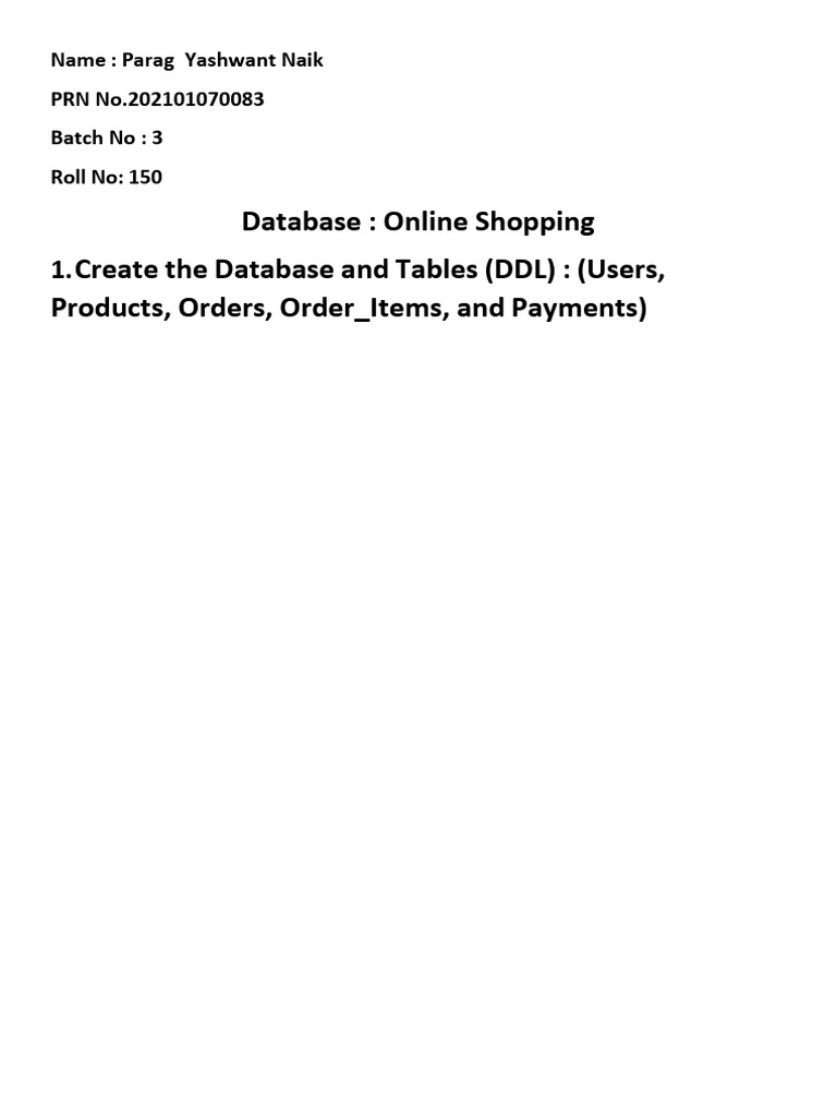 Online Shopping Database Design Guide | PDF | Finance & Money Management