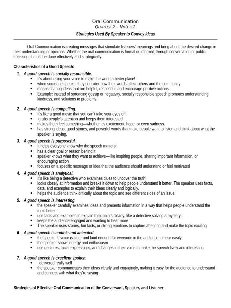M2 - Strategies Used by Speaker To Convey Ideas | PDF | Speech ...