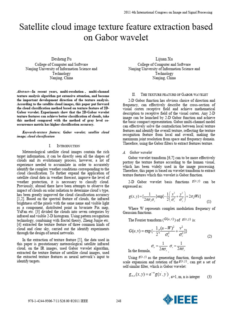 Satellite Cloud Image Texture Feature Extraction Based On Gabor Wavelet | PDF | Wavelet ...