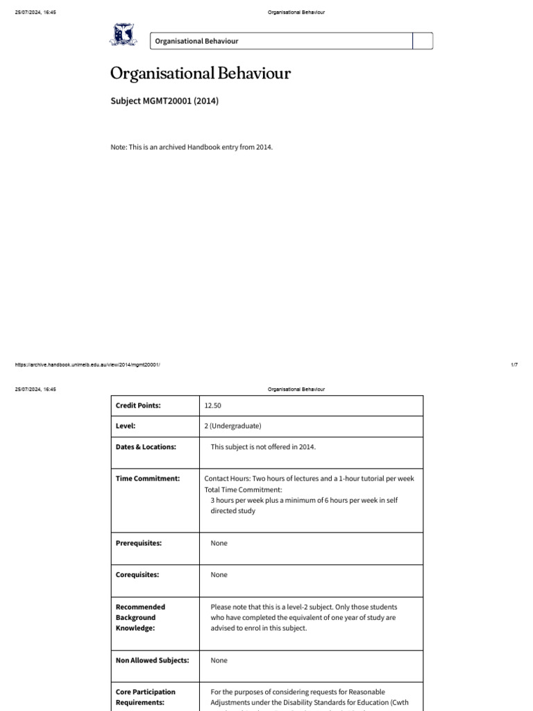 MGMT20001: Organisational Behaviour Overview | PDF | Organizational ...