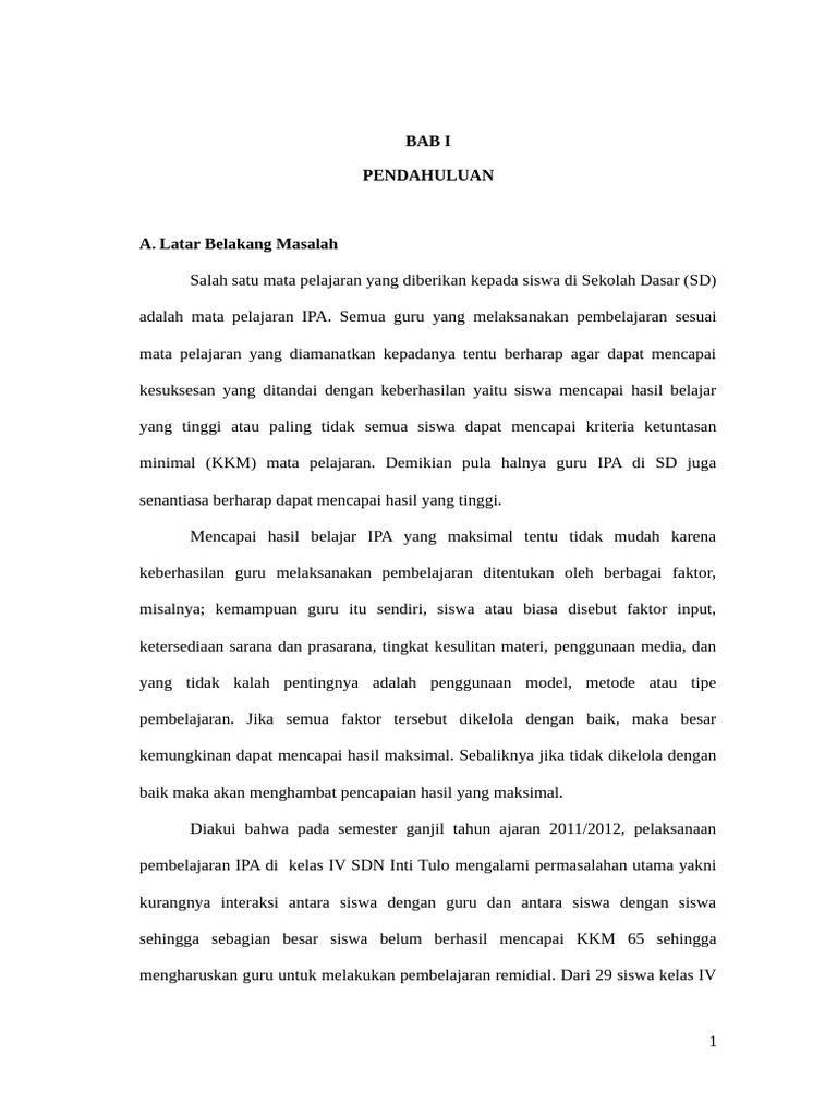 Contoh PTK Model Skripsi | PDF