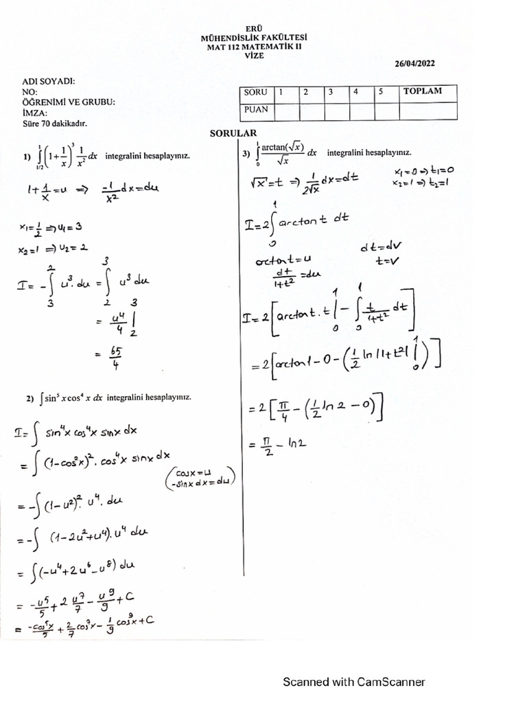 MAT112 Matematik II Vize | PDF