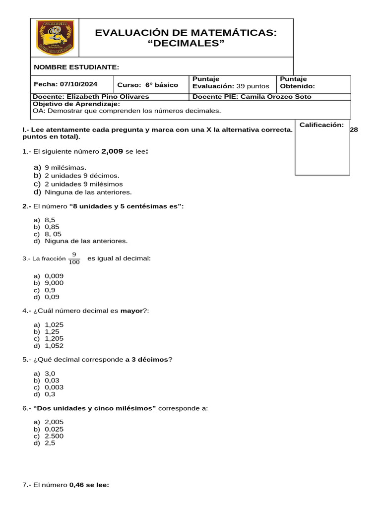 Ev Mat Decimales | PDF