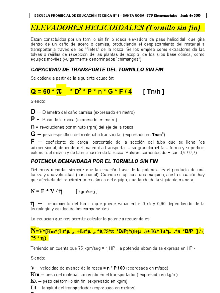 Elevadores Helicoidales y Cálculos Asociados | PDF | Tornillo | Engranaje