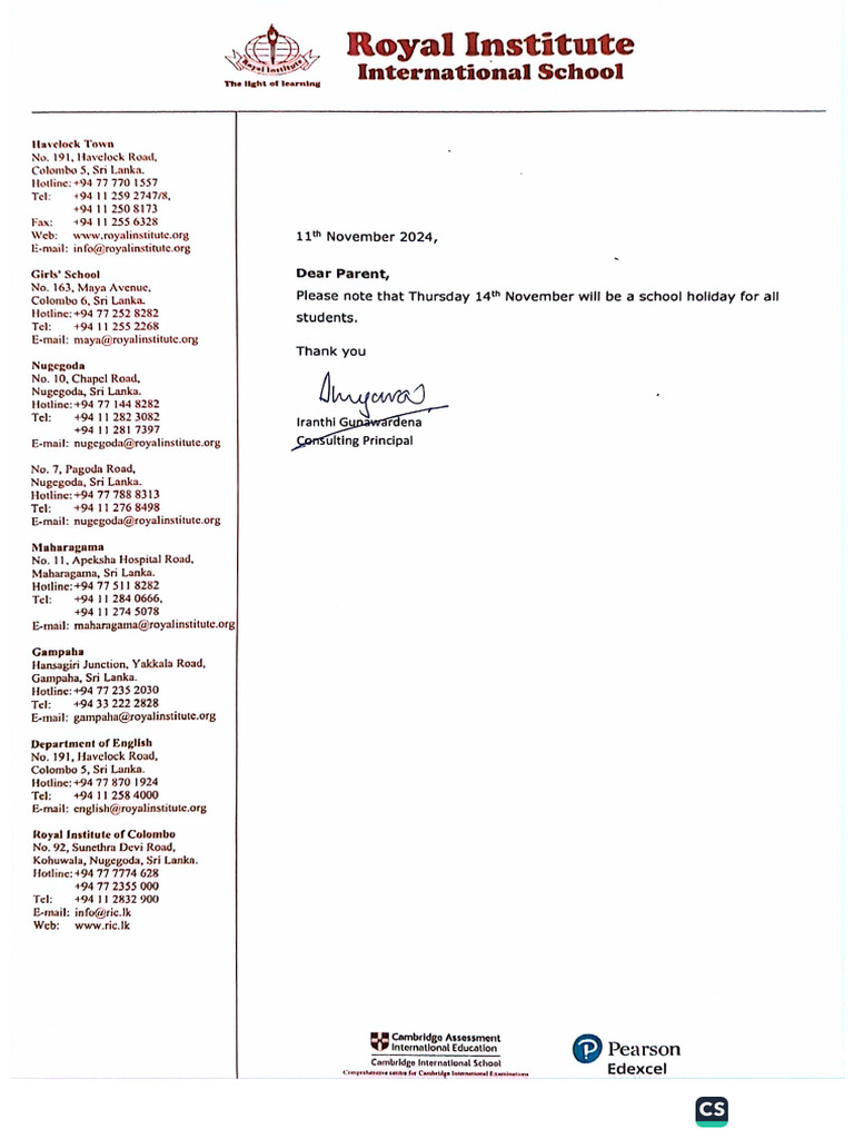 School Holiday Letter Template | PDF
