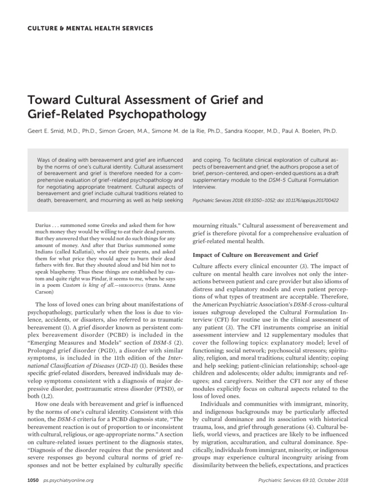 Smid Et Al 2018 Toward Cultural Assessment of Grief and Grief Related ...