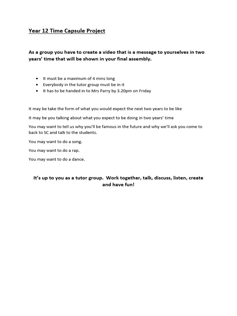 Year 12 Time Capsule Project | PDF | Language Arts & Discipline