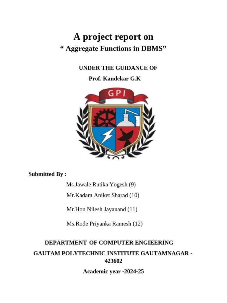 DBMS Microproject - pdf1-2 | PDF | Databases | Sql