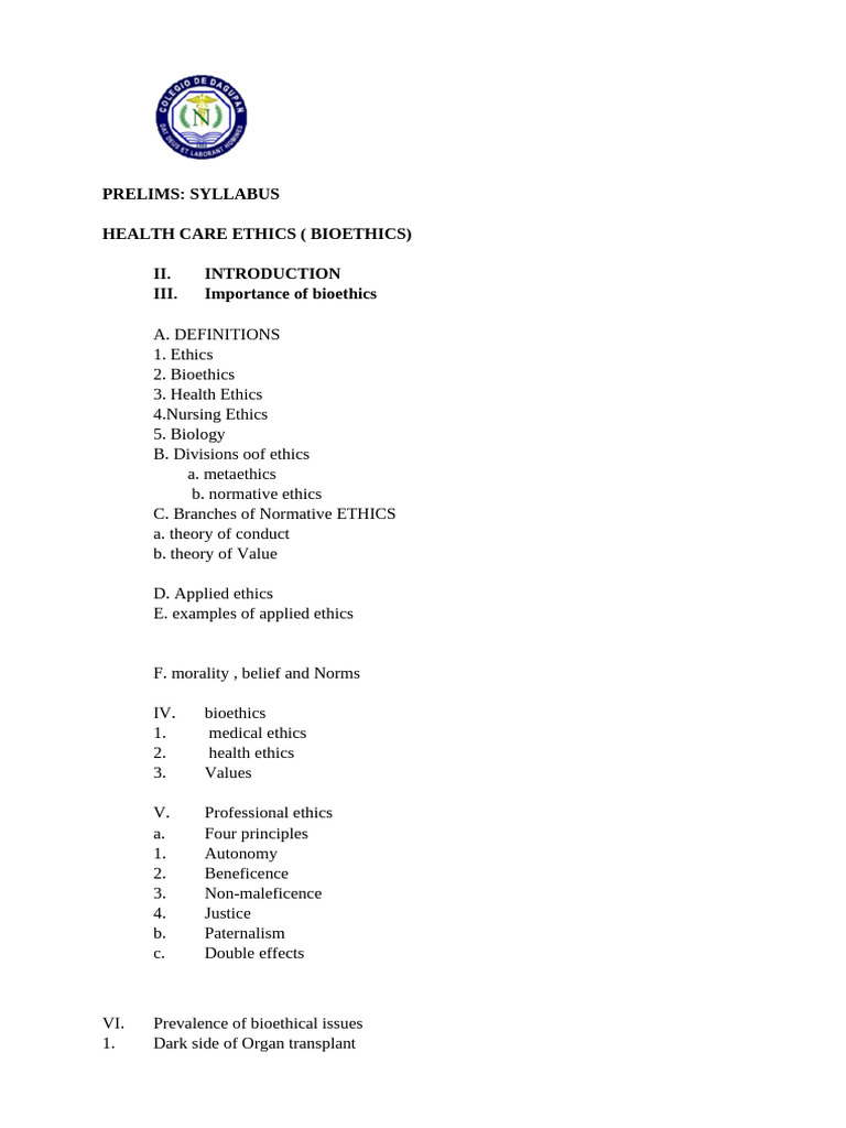 Prelim Syllabus | PDF | Wellness