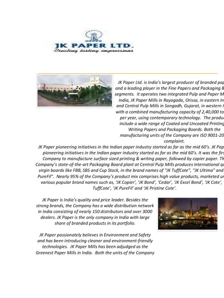 JK Paper Ltd. | PDF | Pulp (Paper) | Paper